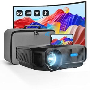 video projector, 2.4g/5g mini projector native 1080p wifi projector 9200l full hd bluetooth, 4k support| 200” portable outdoor,home,projector for phone/pc/ laptop/ ps4/xbox[bag included], black