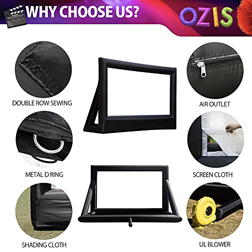 OZIS 16Ft Inflatable Outdoor and Indoor Movie Projector Screen - Blow up Mega Cinema Theater Projector Screen with 240W Blower - Supports Front and Rear Projection - for Backyard Party Barbecue Travel