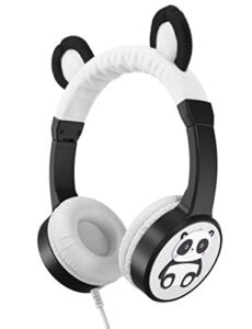 planet buddies kids headphones, on ear headphones for kids, volume safe with music sharing for children, foldable wired earphones for school, travel, phone, kindle – panda