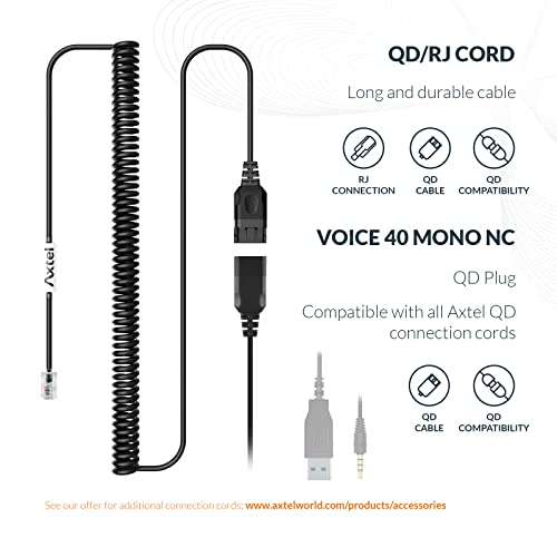 Axtel Bundle Voice 40 Mono NC with AXC-01 Cable | Noise Cancellation - Compatible with Avaya 2400/4600 Series, Mitel 6800 Series, NEC DTL/ITL Series, Nortel, Polycom VVX Series