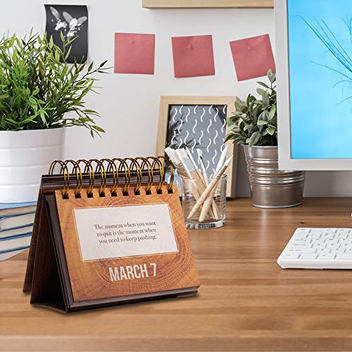 Motivational & Inspirational Perpetual Daily Flip Calendar with Self-Standing Easel (Woodgrain)