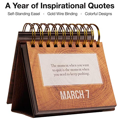 Motivational & Inspirational Perpetual Daily Flip Calendar with Self-Standing Easel (Woodgrain)