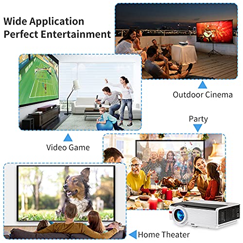 Bluetooth HD 1080P Video Projector 9000Lumen High Brightness Smart Android Home Theater System 200" Display Wireless TV Projectors for Mobile Phones Laptop, USB HDMI VGA 10W Speaker