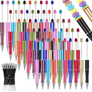 50 pieces plastic beadable pen bulk bead ballpoint pen shaft black ink beaded pens with 50 refills for diy making gift kids students office school supplies (bright color)