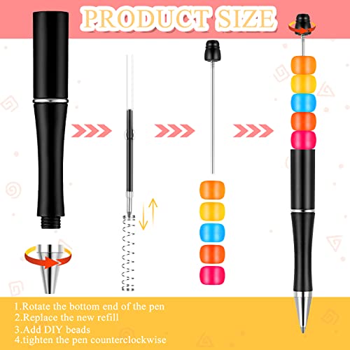 50 Pieces Plastic Beadable Pen Bulk Bead Ballpoint Pen Shaft Black Ink Beaded Pens with 50 Refills for DIY Making Gift Kids Students Office School Supplies (Bright Color)