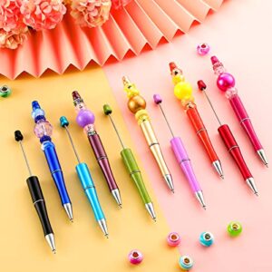 50 Pieces Plastic Beadable Pen Bulk Bead Ballpoint Pen Shaft Black Ink Beaded Pens with 50 Refills for DIY Making Gift Kids Students Office School Supplies (Bright Color)