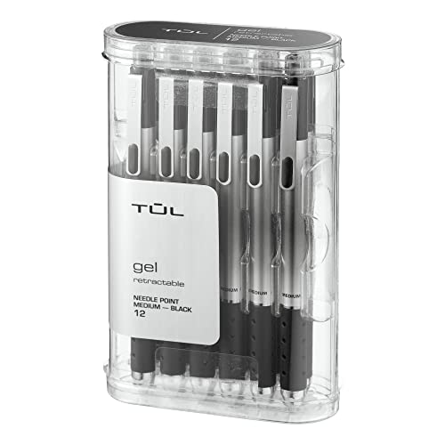 TUL GL1 Retractable Gel Pen, Needle Point, 0.7 mm, Gray Barrel, Black Ink, Pack Of 12