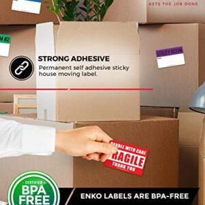 enKo - 2 x 3 Inch Extra Large Home Moving Packing Labels Stickers for Box - Color Coded for Boxes, Packing Box Fragile Stickers (800 Labels, 4 Bedroom House)