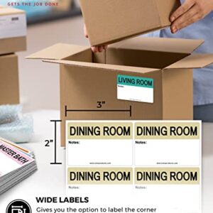 enKo - 2 x 3 Inch Extra Large Home Moving Packing Labels Stickers for Box - Color Coded for Boxes, Packing Box Fragile Stickers (800 Labels, 4 Bedroom House)