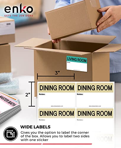 enKo - 2 x 3 Inch Extra Large Home Moving Packing Labels Stickers for Box - Color Coded for Boxes, Packing Box Fragile Stickers (800 Labels, 4 Bedroom House)