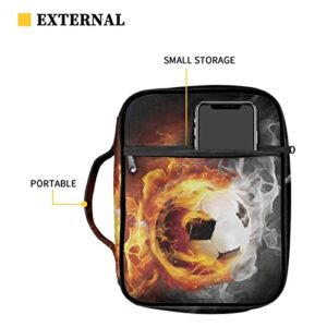 Coldinair Fire Flame Soccer Print Bible Cover Holders for Men Teens Kids Boys,Carrying Book Case Church Bag Bible Bags with Handle and Zippered Pocket