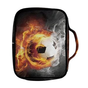 Coldinair Fire Flame Soccer Print Bible Cover Holders for Men Teens Kids Boys,Carrying Book Case Church Bag Bible Bags with Handle and Zippered Pocket