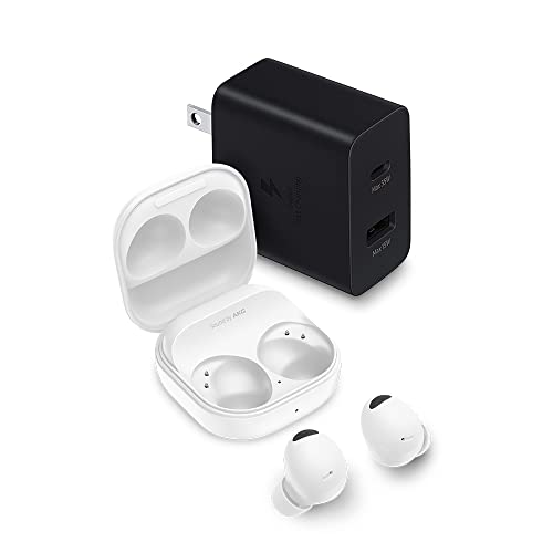 SAMSUNG Galaxy Buds 2 Pro + 35W Dual Port Wall Charger Bundle, True Wireless Bluetooth Earbuds w/Noise Cancelling, Hi-Fi Sound, White and USB C Adapter, Super Fast Charging Block, Black