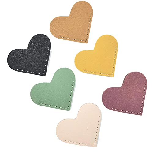 6 Pieces Mini Heart Bookmarks Artificial Leather Heart Corner Page Bookmark Reading Page Clips Gift for Women Book Lovers (6)