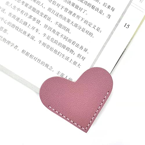 6 Pieces Mini Heart Bookmarks Artificial Leather Heart Corner Page Bookmark Reading Page Clips Gift for Women Book Lovers (6)