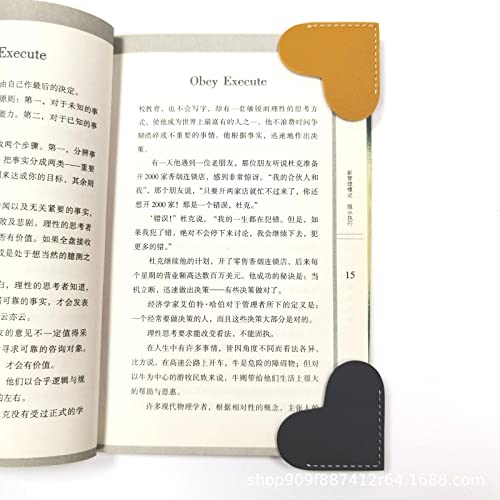 6 Pieces Mini Heart Bookmarks Artificial Leather Heart Corner Page Bookmark Reading Page Clips Gift for Women Book Lovers (6)