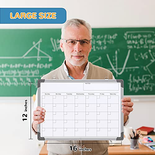 Monthly Calendar Dry Erase Whiteboard for Wall, 16" x 12" Small Magnetic Dry Erase Board, Hanging Double-Sided White Board, Portable Board for Drawing, Kitchen, Planning, Memo, School, Home, Office