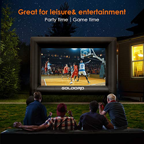 GOLDORO 14 FT Inflatable Projector Screen with Inflation Fan and Storage Bag for Outdoor Parties, Inflatable Movie Screen with Air Blower