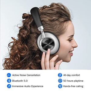 NUKied Bluetooth Headphones Over Ear, 50H Playtime Wireless Active Noise Cancelling Headphones with Built-in Mic, HiFi Stereo Sound with 4 EQ Music Modes, Support Voice Assistant - Black