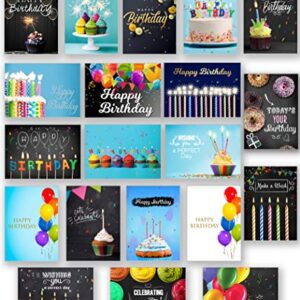 100 Happy Birthday Cards in Bulk with Envelopes, Stickers and Generic Birthday Greetings Inside – Large 5x7 Inches, 20 Unique Designs Notes, Thick Cardstock, Matte Finished in a Sturdy Box