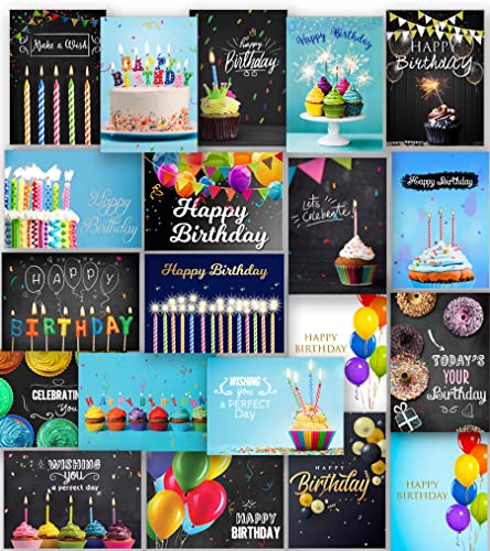 100 Happy Birthday Cards in Bulk with Envelopes, Stickers and Generic Birthday Greetings Inside – Large 5x7 Inches, 20 Unique Designs Notes, Thick Cardstock, Matte Finished in a Sturdy Box