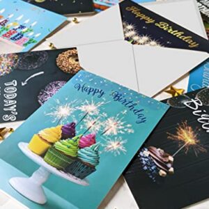 100 Happy Birthday Cards in Bulk with Envelopes, Stickers and Generic Birthday Greetings Inside – Large 5x7 Inches, 20 Unique Designs Notes, Thick Cardstock, Matte Finished in a Sturdy Box