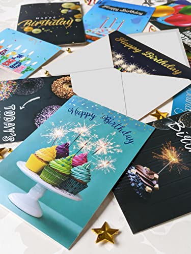 100 Happy Birthday Cards in Bulk with Envelopes, Stickers and Generic Birthday Greetings Inside – Large 5x7 Inches, 20 Unique Designs Notes, Thick Cardstock, Matte Finished in a Sturdy Box