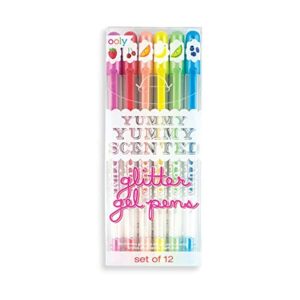 ooly, yummy yummy scented glitter gel pens, set of 12, for note taking, scrapbooking, journaling. colorful art supplies cute school supplies for kids or teens, multicolor drawing pens