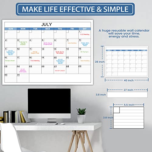 Large Dry Erase Calendar - Dry Erase Calendar for Wall, Undated Monthly Wall Calendar Laminated, 27.8"x 40", Blank Reusable Calendar Planner with Ample Daily Boxes, Notes for Home, Office, Classroom