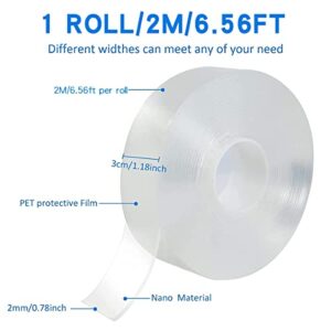 Double Sided Tape for Walls - Heavy Duty Removable Mounting Tape - Strong Adhesive, Washable and Reusable - Wall Tape for Picture Photo Carpet Decoration - Poster Tape Roll 6.56ft, 1.18 inch