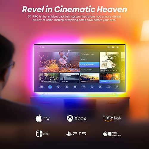 Fagomfer Immersion TV Backlight with HDMI 2.0 Sync Box, Kwumsy TV LED Lights That Sync with TV Real-time Ambient Lighting Strips for 40-55 Inch TV, 15 Lighting Modes/4 HDMI Inputs/Handy Remote Contro