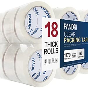 PANDRI Clear Packing Tape, 18 Rolls Heavy Duty Packaging Tape for Shipping Packaging Moving Sealing, 1.88 inches Wide, 65 Yards Per Roll, Total 1170 Yards