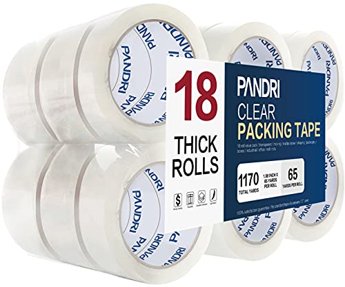 PANDRI Clear Packing Tape, 18 Rolls Heavy Duty Packaging Tape for Shipping Packaging Moving Sealing, 1.88 inches Wide, 65 Yards Per Roll, Total 1170 Yards