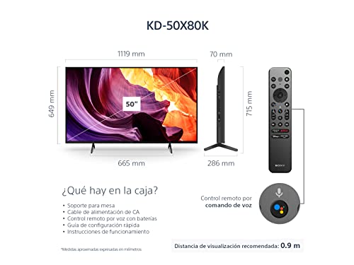 Sony 50 Inch 4K Ultra HD TV X80K Series: LED Smart Google TV with Dolby Vision HDR KD50X80K- 2022 Model (Renewed)