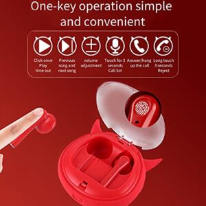 Kids BT Earbuds with Charging Case, Cute Little Devil Cartoon Earphones, Bluetooth 5.0 TWS HiFi Stereo Sound Noise Reduction Waterproof Sport Headphones for Boys/Girls, Built-in Mic(Red)