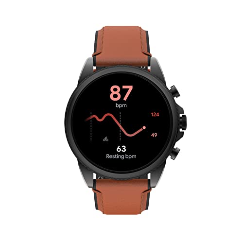 Fossil Unisex Gen 6 44mm Stainless Steel and Leather Touchscreen Smart Watch, Fitness Tracker, Color: Black, Brown (Model: FTW4062V)