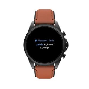 Fossil Unisex Gen 6 44mm Stainless Steel and Leather Touchscreen Smart Watch, Fitness Tracker, Color: Black, Brown (Model: FTW4062V)