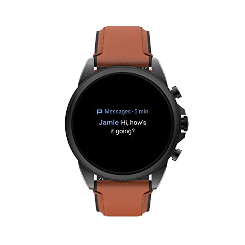 Fossil Unisex Gen 6 44mm Stainless Steel and Leather Touchscreen Smart Watch, Fitness Tracker, Color: Black, Brown (Model: FTW4062V)