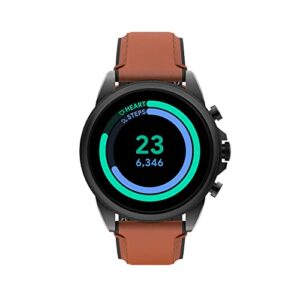 Fossil Unisex Gen 6 44mm Stainless Steel and Leather Touchscreen Smart Watch, Fitness Tracker, Color: Black, Brown (Model: FTW4062V)