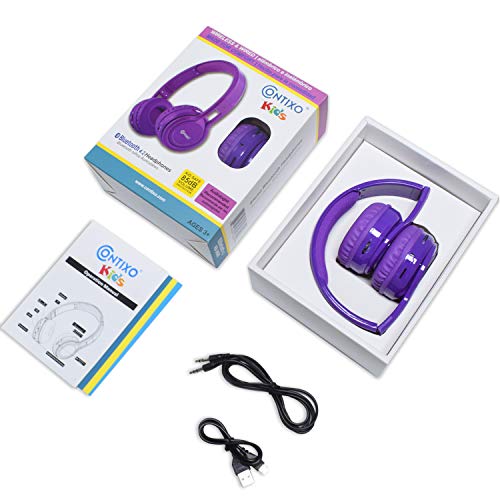 Contixo KB-2600 Premium Headphones for Kids - 85db Volume Limiter - Over-Ear and Build-in Mic Wireless Children Headphones for Boys - Foldable Heaphones for iPhone/iPad/Smartphones/Laptop/PC (Purple)