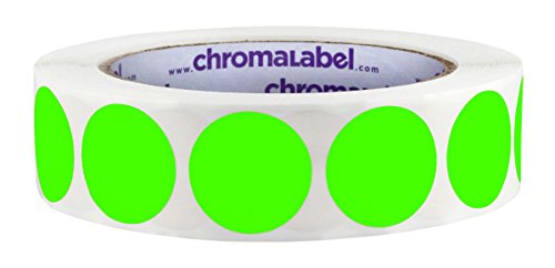 ChromaLabel 1 Inch Round Label Permanent Color Code Dot Stickers, 1000 Labels per Roll, Fluorescent Green