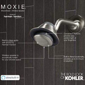 KOHLER Moxie Alexa Enabled Showerhead, Bluetooth Shower Speaker, Shower Radio, Rechargeable Speaker, Portable Speaker, 2.5 GPM, K-28238-NKA-BN, Vibrant Brushed Nickel