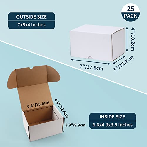 WIFTREY 7x5x4 White Shipping Boxes 25 Pack for Small Business, Small Corrugated Cardboard Boxes for Mailing, Packing, Shipping