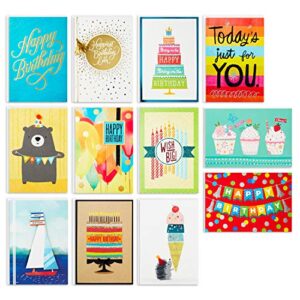 hallmark birthday cards assortment, 12 cards with envelopes (premium refill pack for hallmark card organizer box)