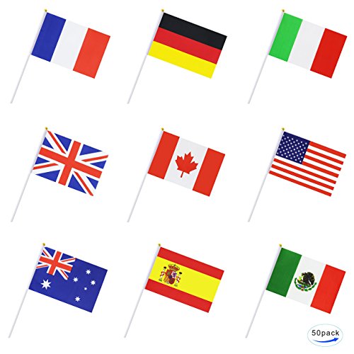 50 Countries International World Stick Flag,Hand Held Small Mini National Pennant Flags Banners On Stick,Party Decorations for Parades,Olympic,World Cup,Bar,School Sports Events,Festival Celebrations