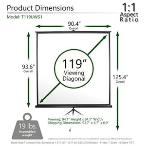 Elite Screens Tripod Series, 119-INCH 1:1, 16:9, 4:3, Adjustable Multi Aspect Ratio Portable Indoor Outdoor Projector Screen, 8K / 4K Ultra HD 3D Ready, US Based Company 2-YEAR WARRANTY, T119UWS1, Black