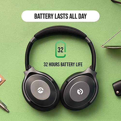 Raycon The Work Bluetooth Wireless Headphones with Detachable Mic, Active Noise Cancellation, 32 Hours of Battery, Memory Foam Cushions, with Talk, Text, and Play, Bluetooth 5.0 (Black)