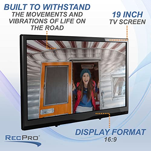 RecPro RV HD Ready 19 Inch 12V DC RV LED TV with Integrated HDTV (ATSC) Tuner, HD Ready (1080p, 720p, 480p), 1366 x 768 Full HD, Dual Function Wireless Remote Control, Black