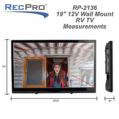 RecPro RV HD Ready 19 Inch 12V DC RV LED TV with Integrated HDTV (ATSC) Tuner, HD Ready (1080p, 720p, 480p), 1366 x 768 Full HD, Dual Function Wireless Remote Control, Black