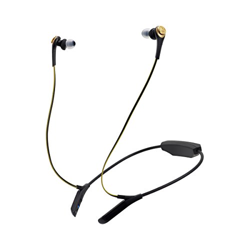 Audio-Technica ATH-CKS550BTBGD Bluetooth Solid Bass Wireless Earbuds with Mic & Control, Black-Gold